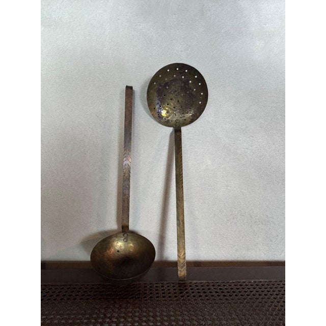 Antique Hand-Forged Iron and Brass Ladle & Perforated Skimmer, C. 19th ...