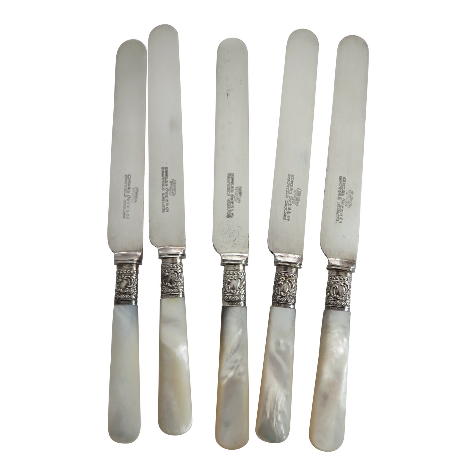 Antique Edward Owen & Co Mother of Pearl with Sterling Collar Dinner ...