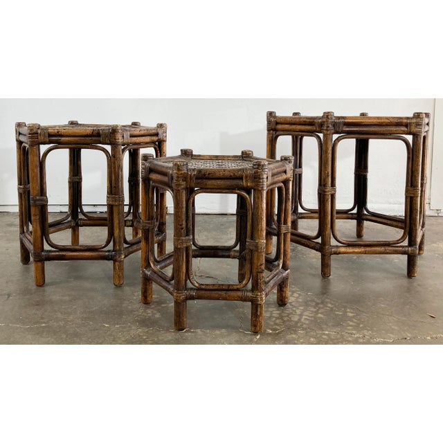 Vintage Hexagonal Rattan and Woven Wicker Nesting Tables, S/3 | Chairish