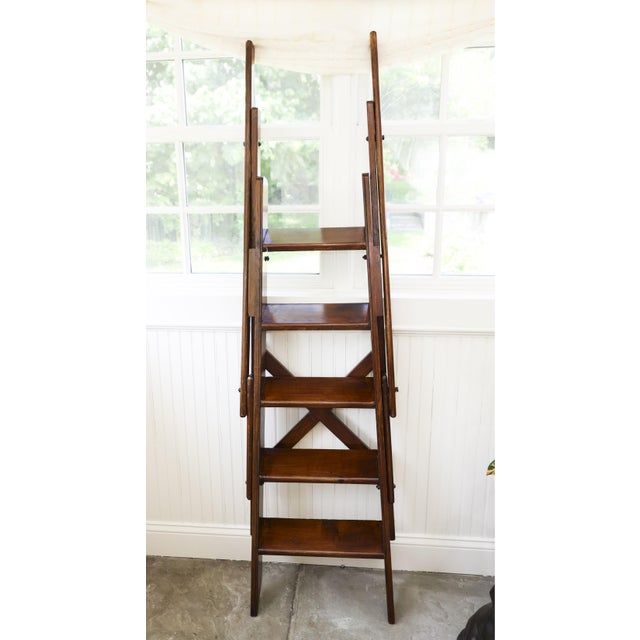 Antique Mahogany Collapsible Library Step Ladder | Chairish