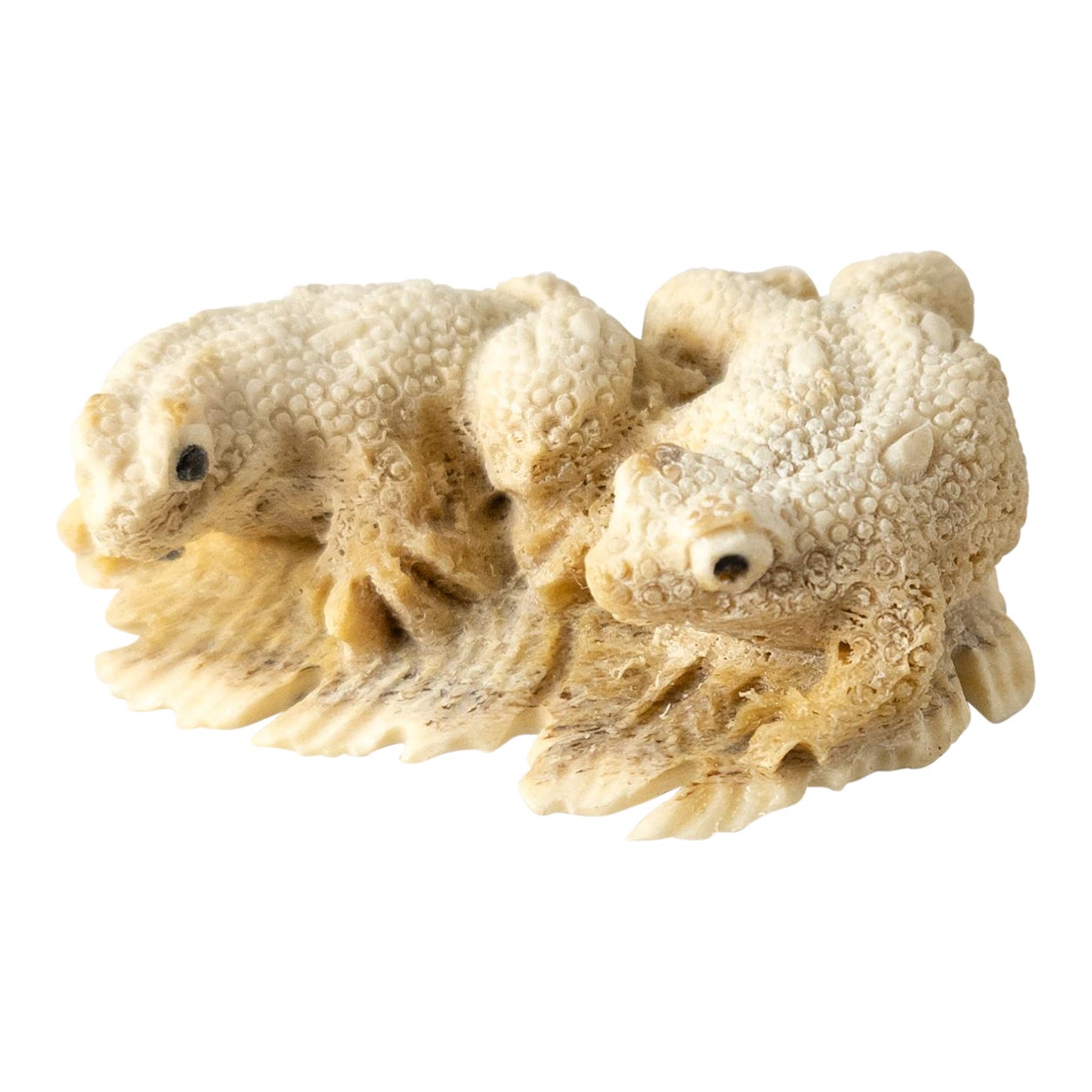 Early 20th Century Japanese Carved Deer Stag Antler Okimono of Frogs or ...