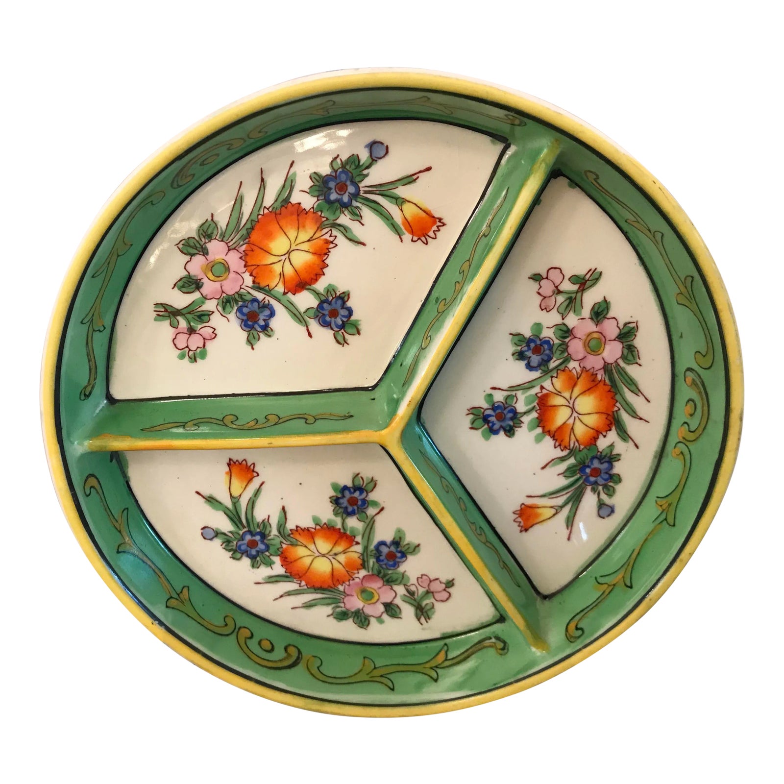 Vintage Japanese Hand Painted Divided Dish | Chairish
