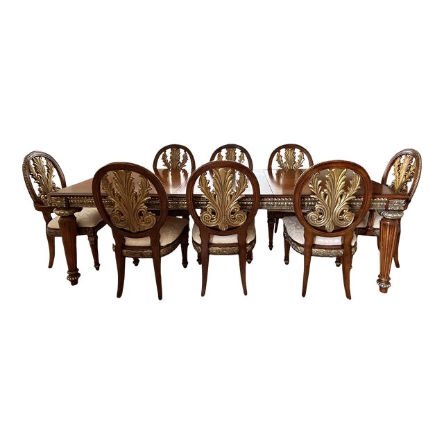 Late 20th Century Classic Solid Wood Dining Room Table - Set of 9 ...