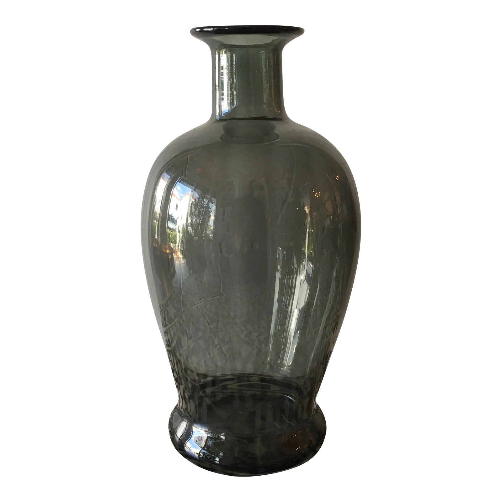 Dark Hand Blown Smoke Glass Vase/ Vessel Artist Signed | Chairish