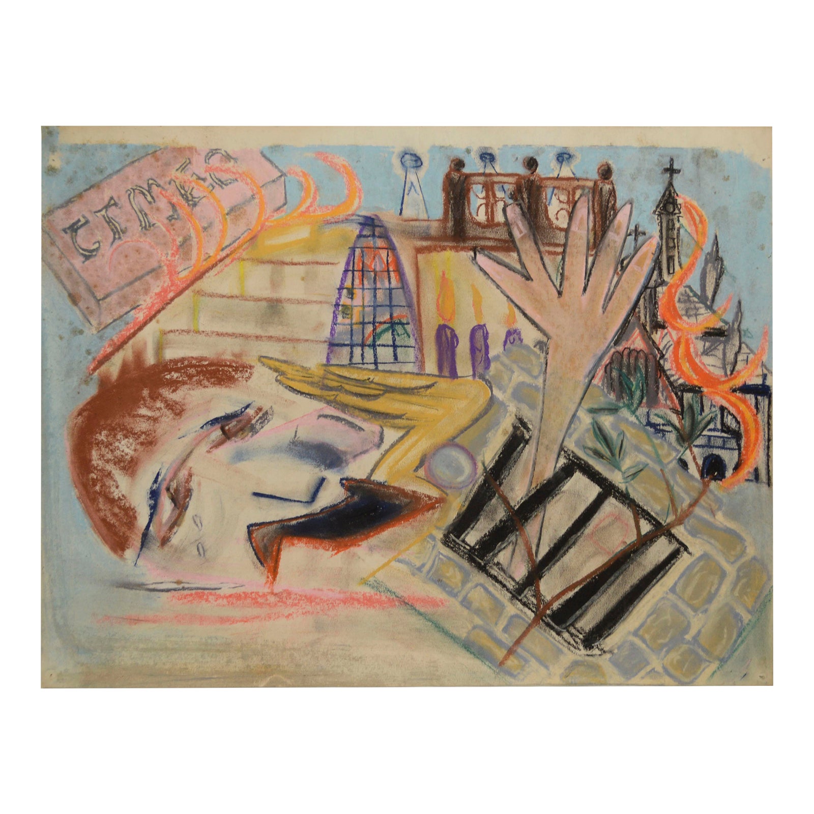 Holy Fire, Abstract Expressionist Figurative Pastel | Chairish