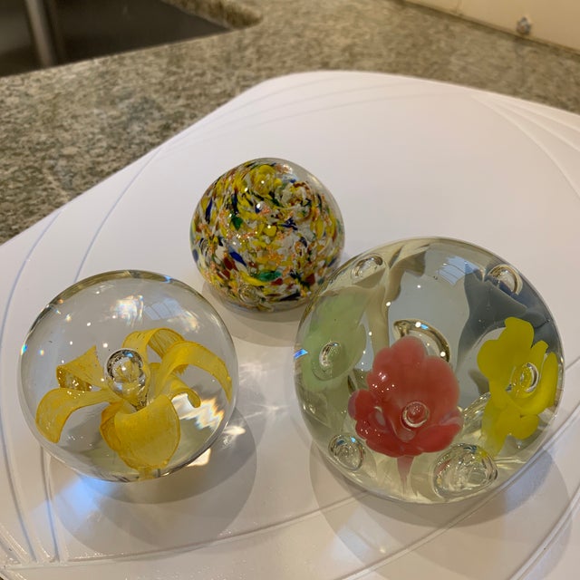 Hand Blown Art Glass Paperweights - Set of 3 | Chairish