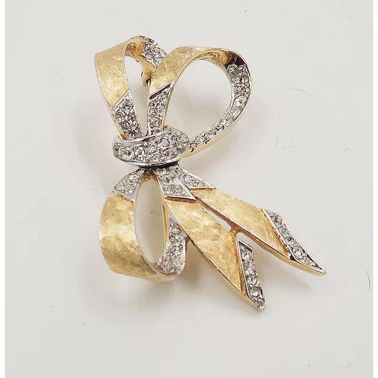 1960s Boucher Rhinestone Bow Brooch | Chairish