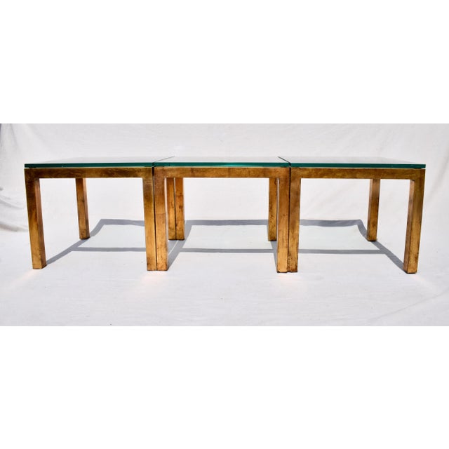 Parsons Side Tables Gilt Metal With Thick Glass Tops | Chairish
