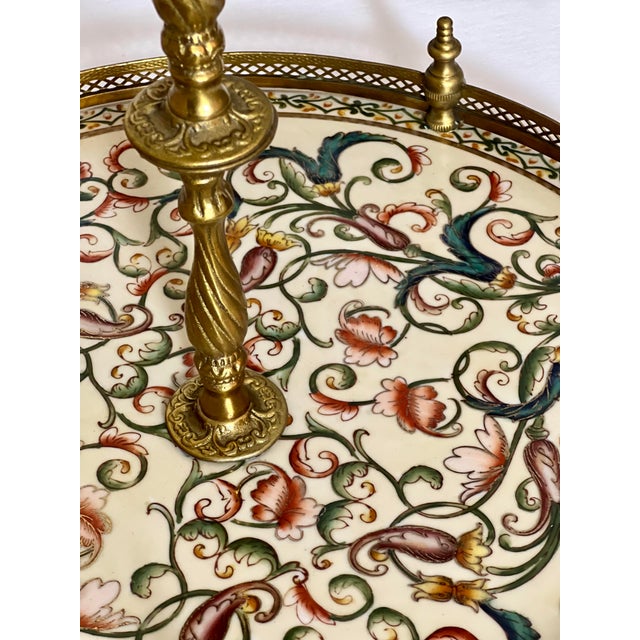 20th Century Brass and Porcelain Gueridon Side Table With Liftoff Tray ...