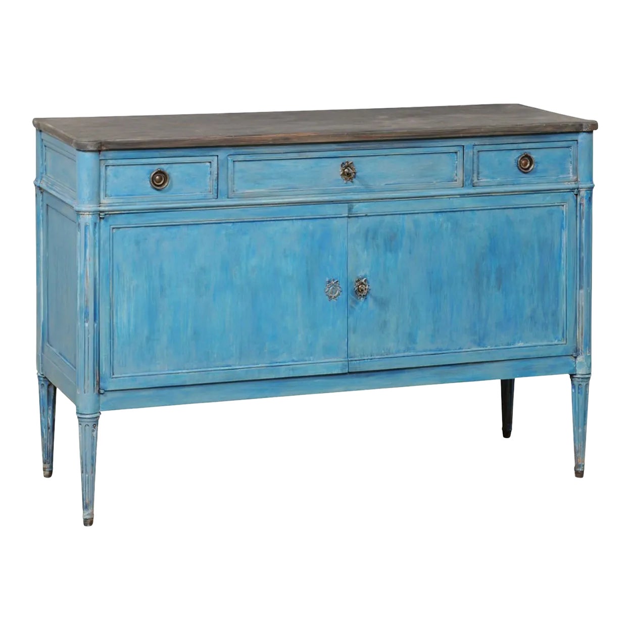 French Antique Carved Buffet Console, Blue | Chairish