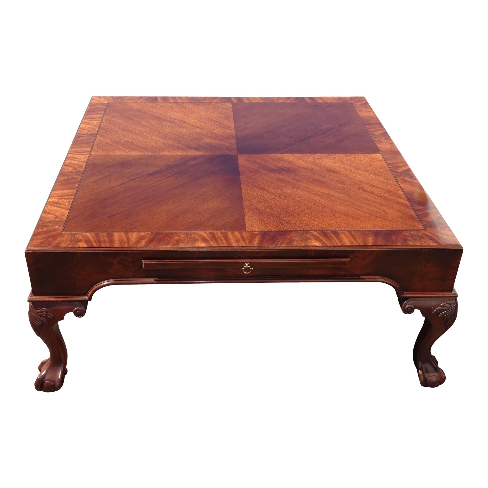 Vintage Baker Furniture Co. Brown Coffee Table Onlay W Pull Out Tray ...