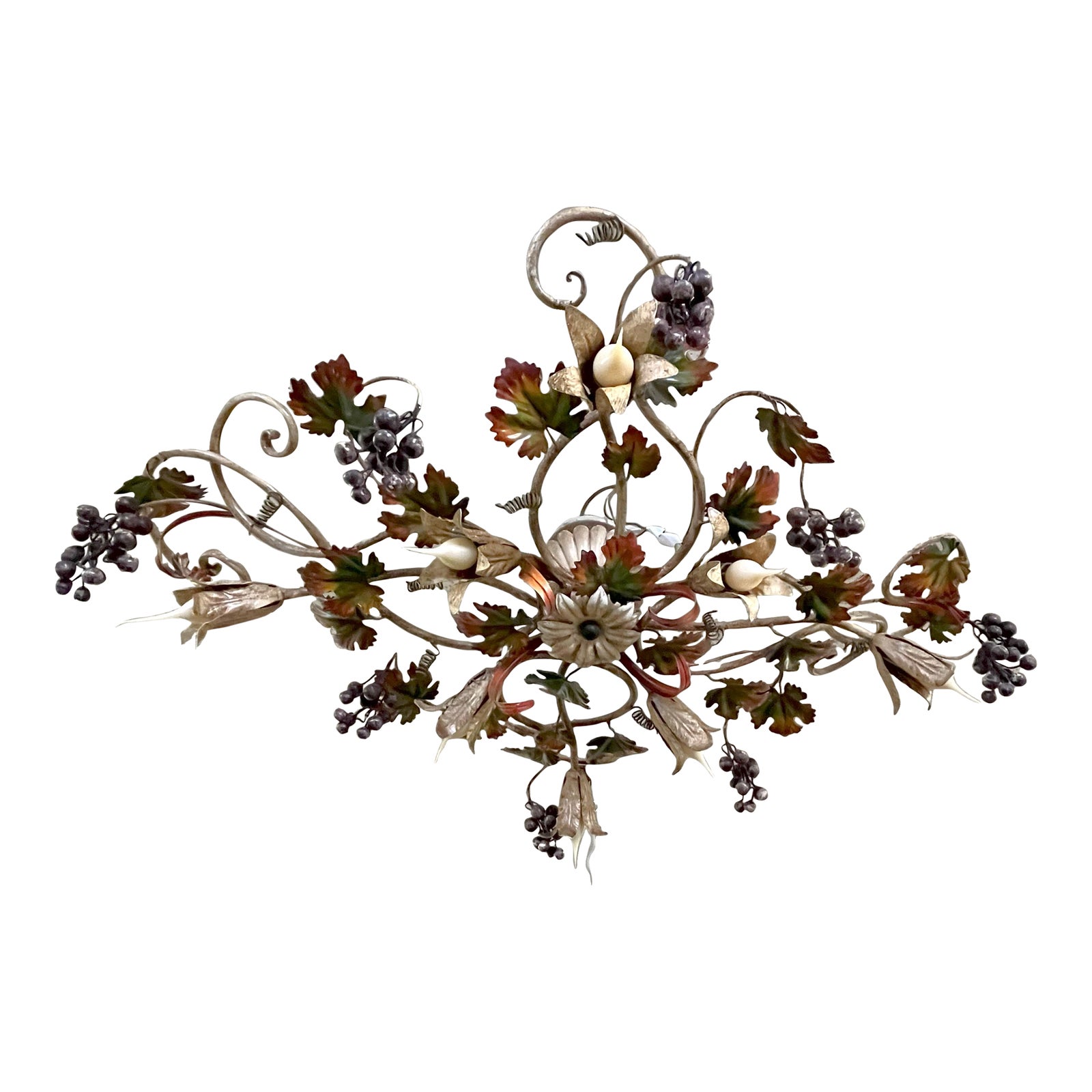 Vintage Italian Tole Grapevine Vineyard Motif 8-Light Fixture | Chairish