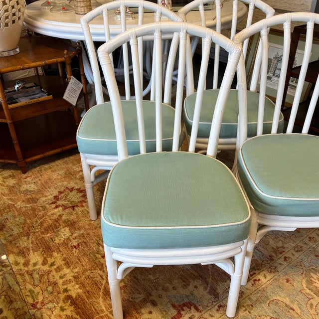Set of 4 White Rattan Dining Chairs, Late 20th Century | Chairish