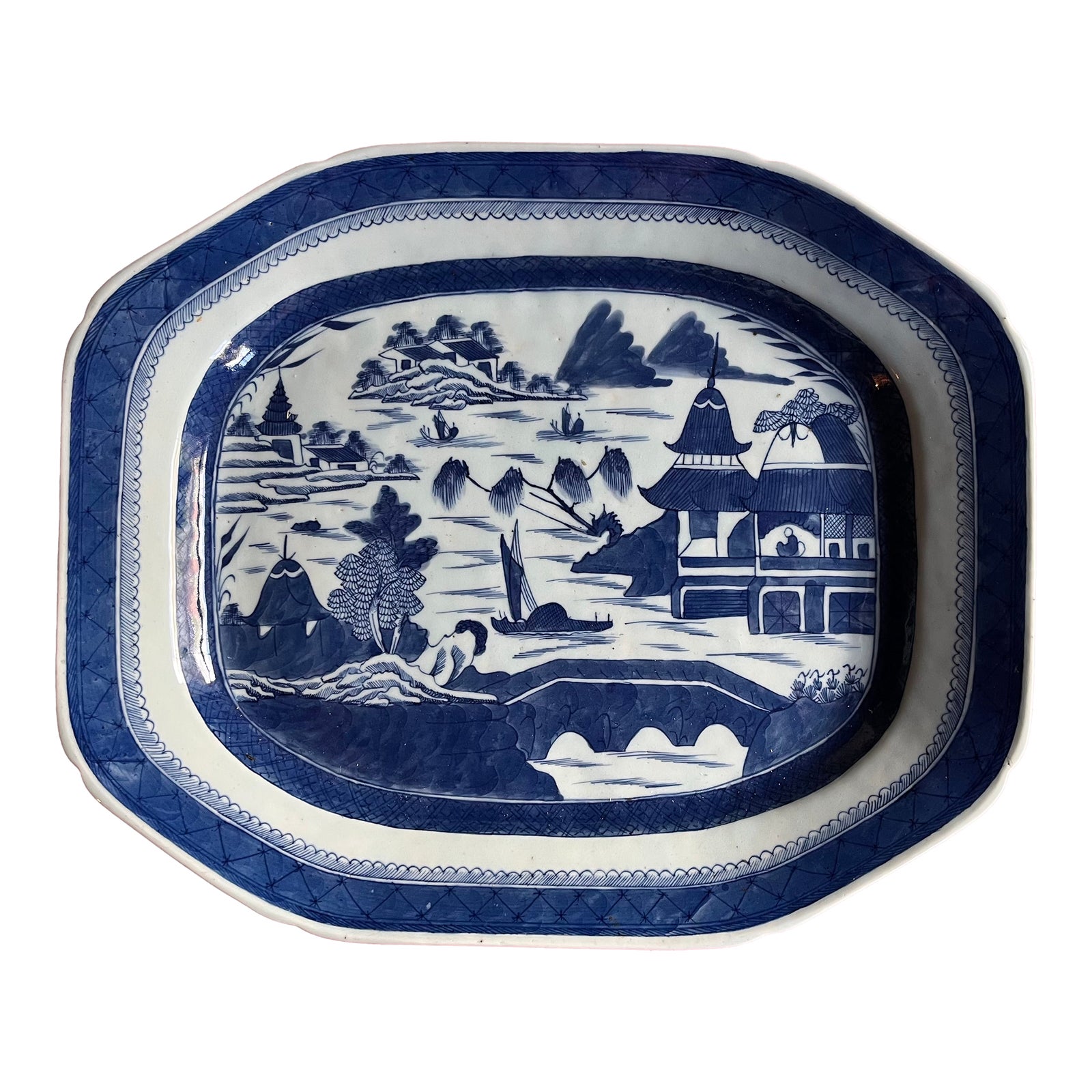 Large Antique 19th Century Blue and White Chinese Export Canton ...