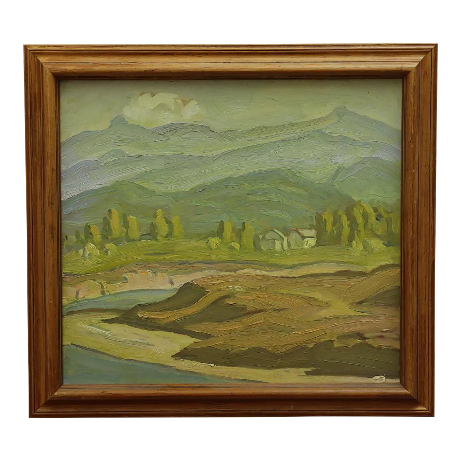 Ralph Holmes California Impressionist Oil on Board Painting "Foothills Landscape With Stream ...