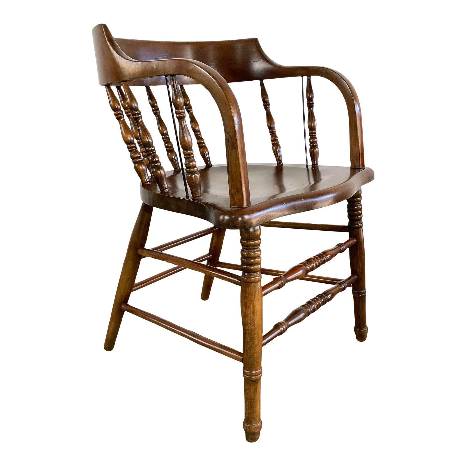 Vintage Saloon Style Wood Bankers Chair | Chairish