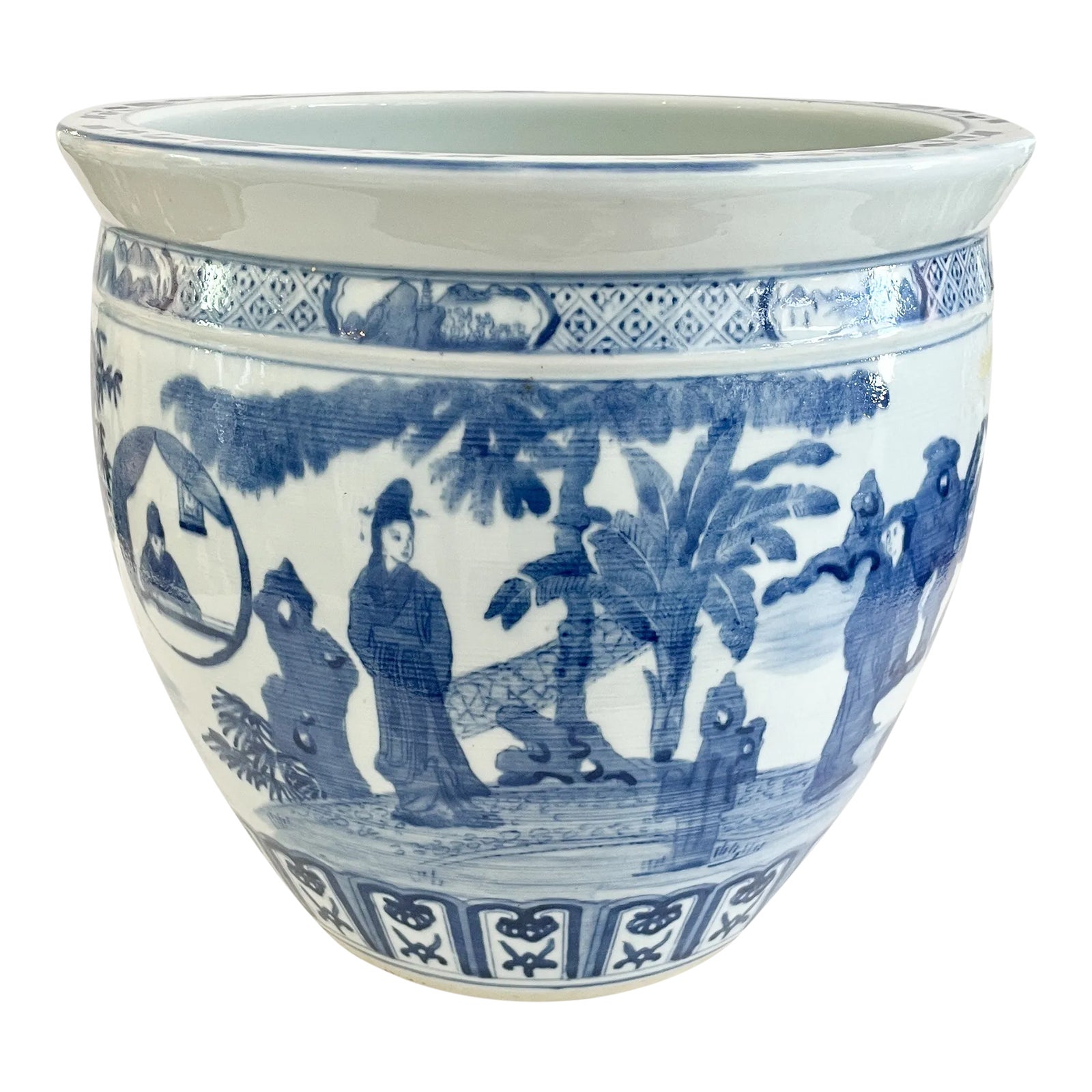 Asian Blue and White Cachepot | Chairish