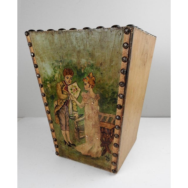 Vintage 1930s Hand Painted Waste Basket | Chairish
