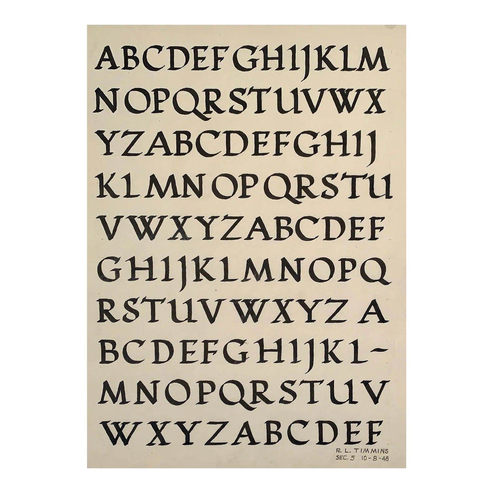 Mid Century Original Ink on Paper "1948 Lettering Font" | Chairish