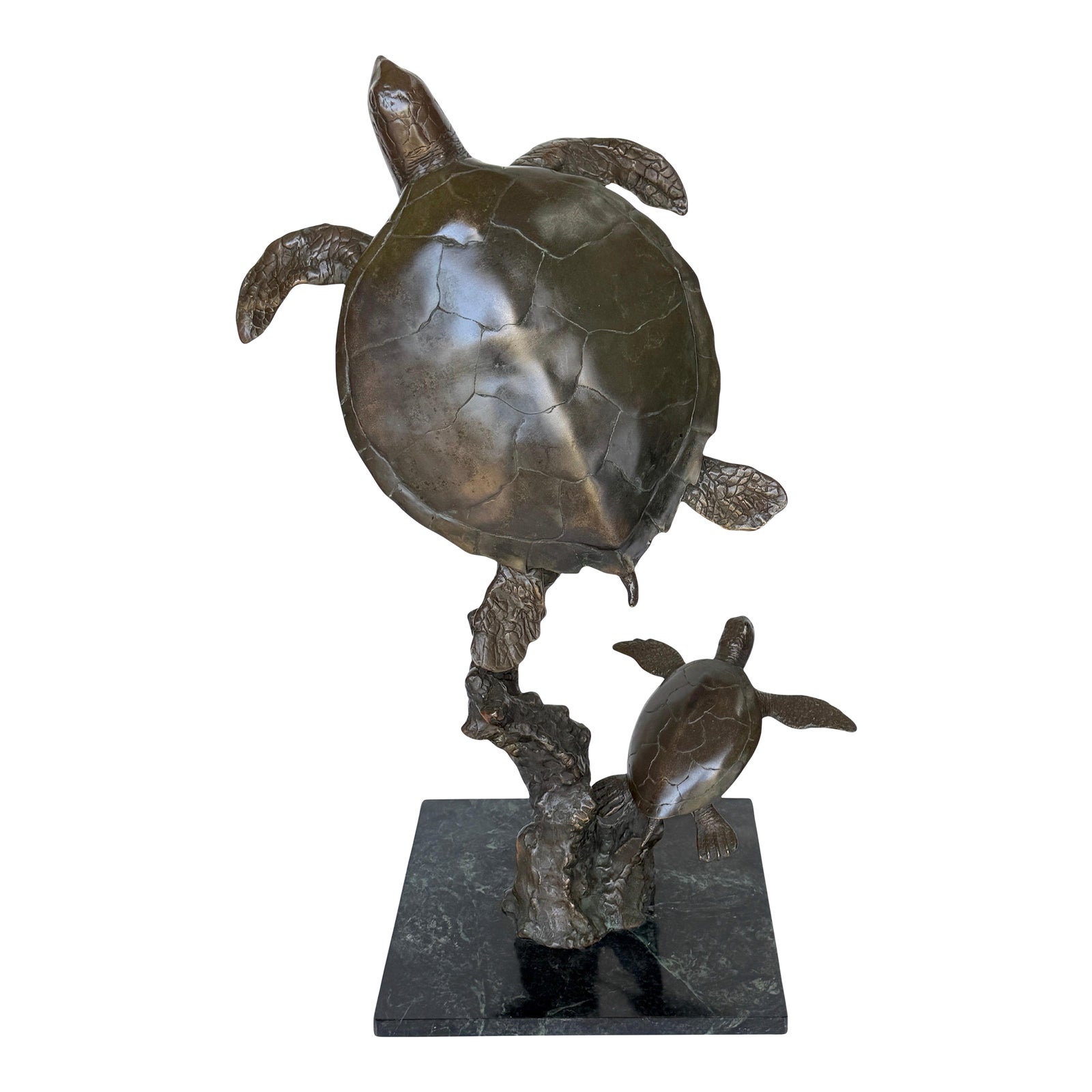 Monumental Bronze Sea Turtle Sculpture on Marble Base, Late 20th ...