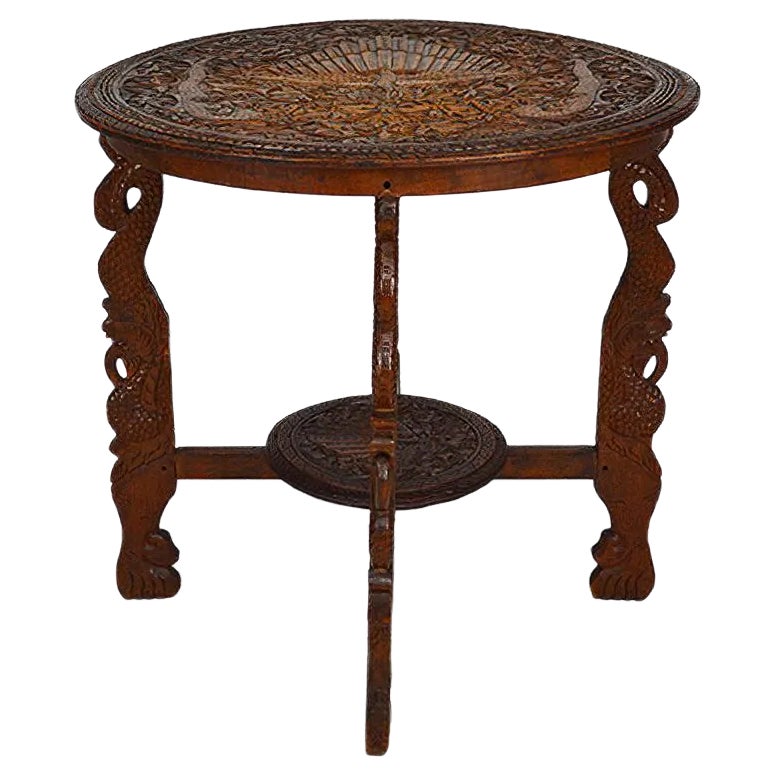 Antique Asian Indonesian Coffee Table Carved with Dragons and Peacocks ...