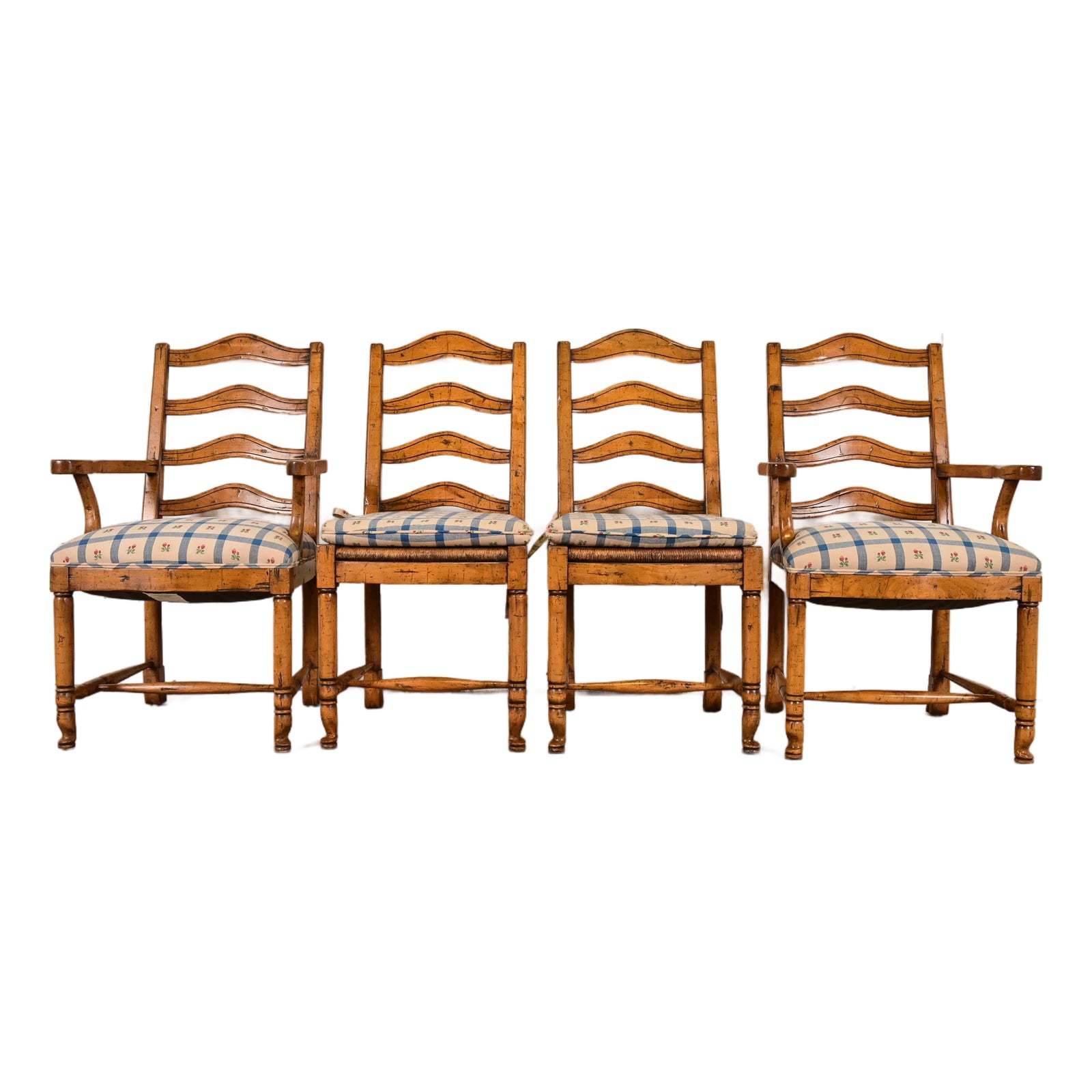 Guy Chaddock English Country Rustic Carved Maple Ladder Back Dining ...