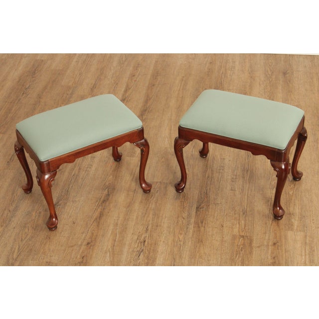 Ethan Allen Queen Anne Style Cherry Stools - A Pair | Chairish