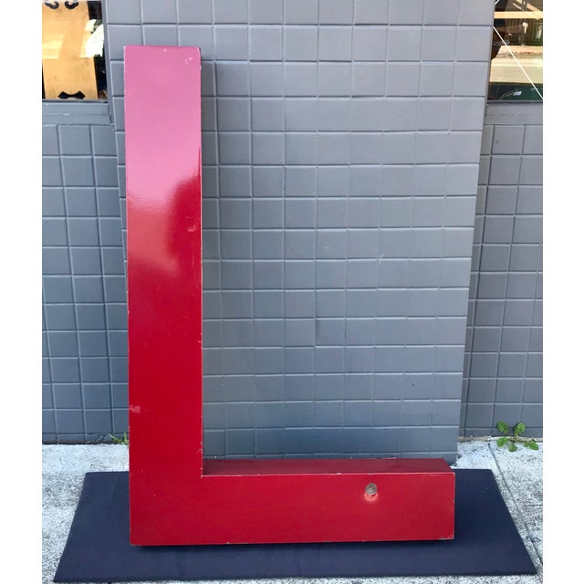 Large Vintage Red Enamel "L" Building Signage | Chairish