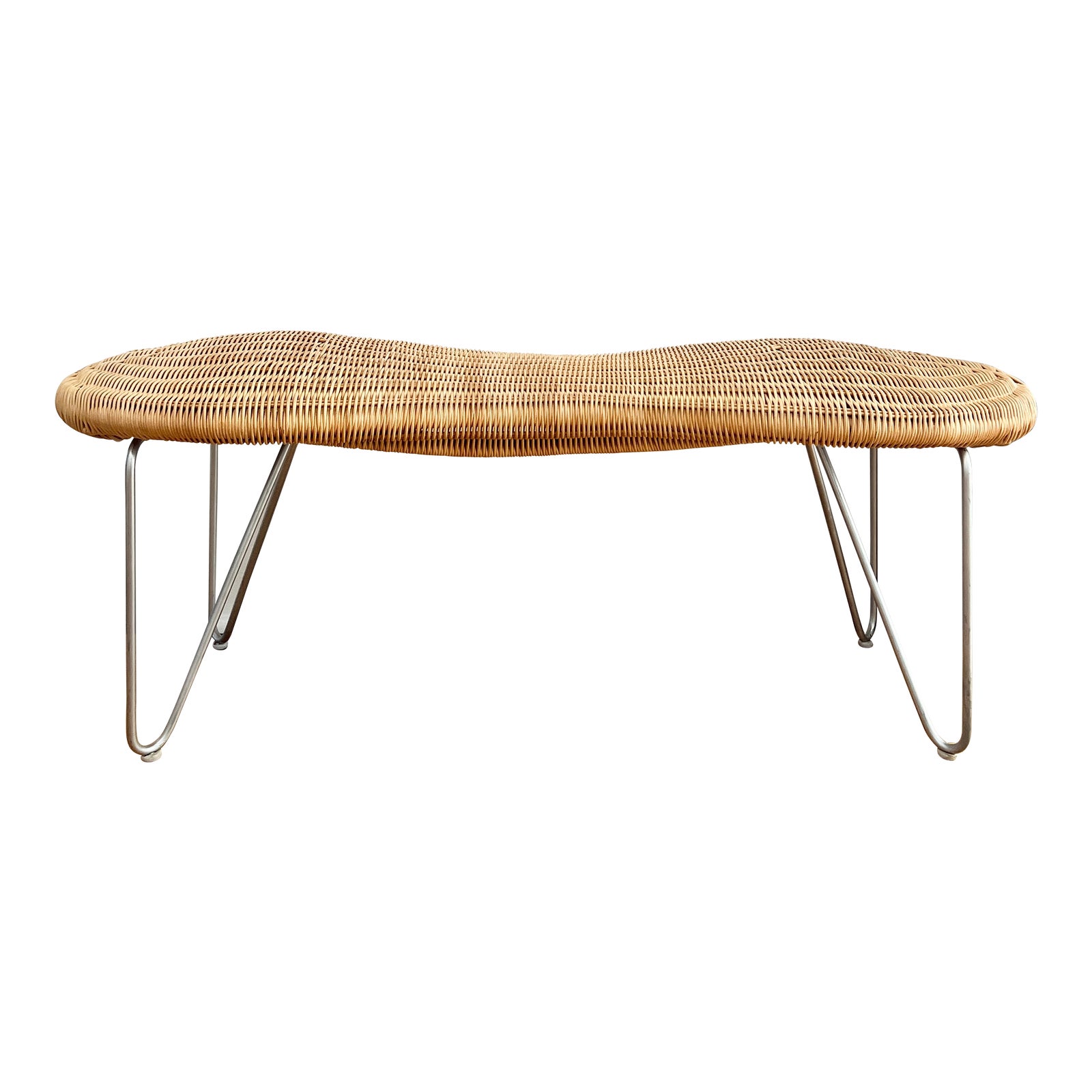 1990s Vintage Ikea Rattan Peanut Stool Bench | Chairish