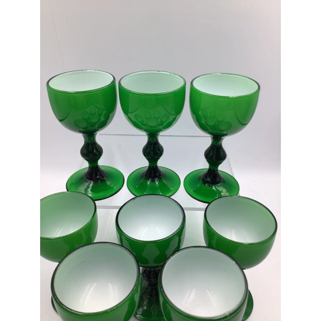 Vintage Carlo Moretti Italy Green White Cased Glass Mini Cordial Shot ...