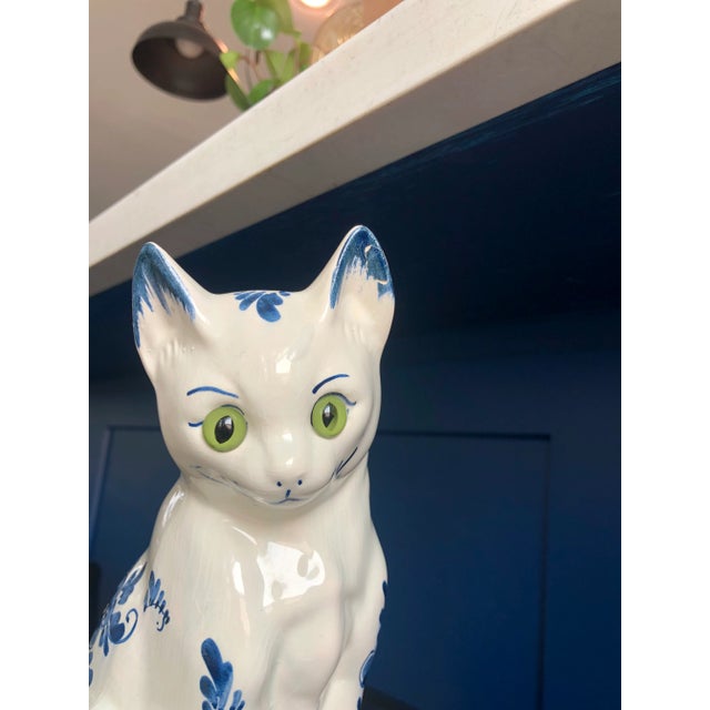 Vintage Hand-Painted Delft Ceramic Cat Figurine | Chairish