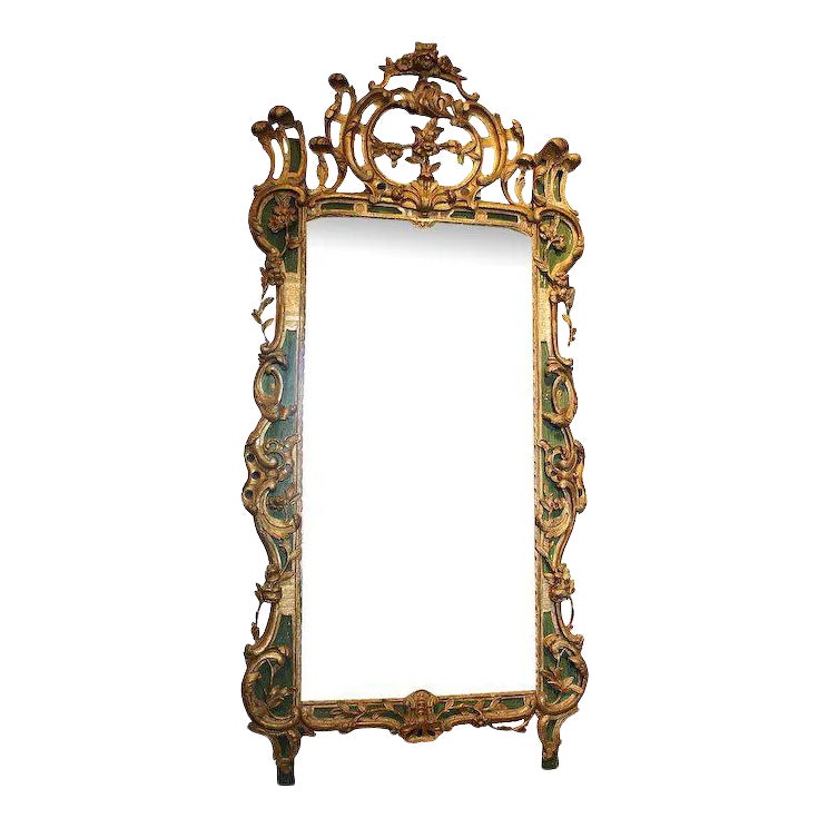 Large Italian Rococo Gilt and Painted Diamond Dust Mirror | Chairish