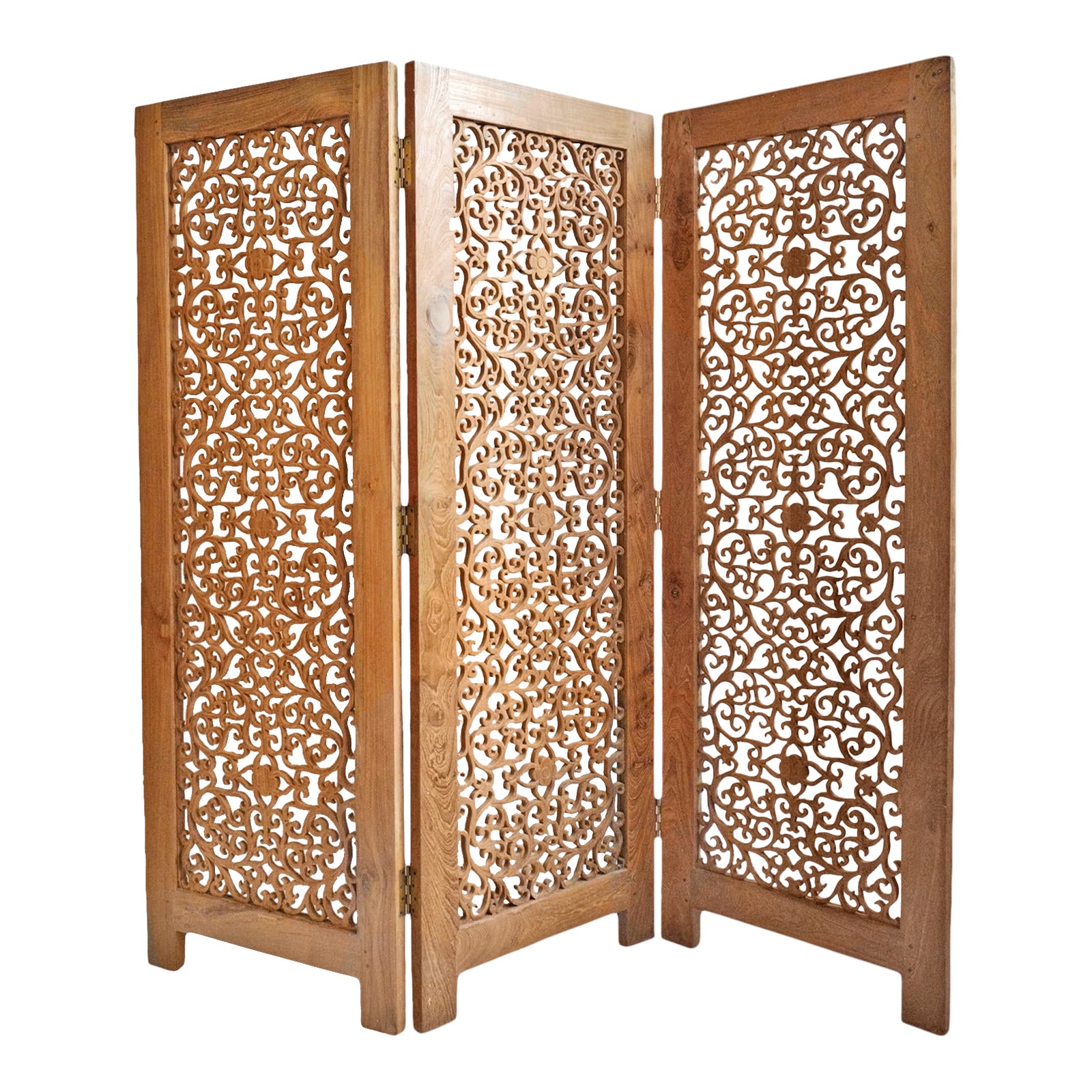 Kayla Teak Carved Screen | Chairish