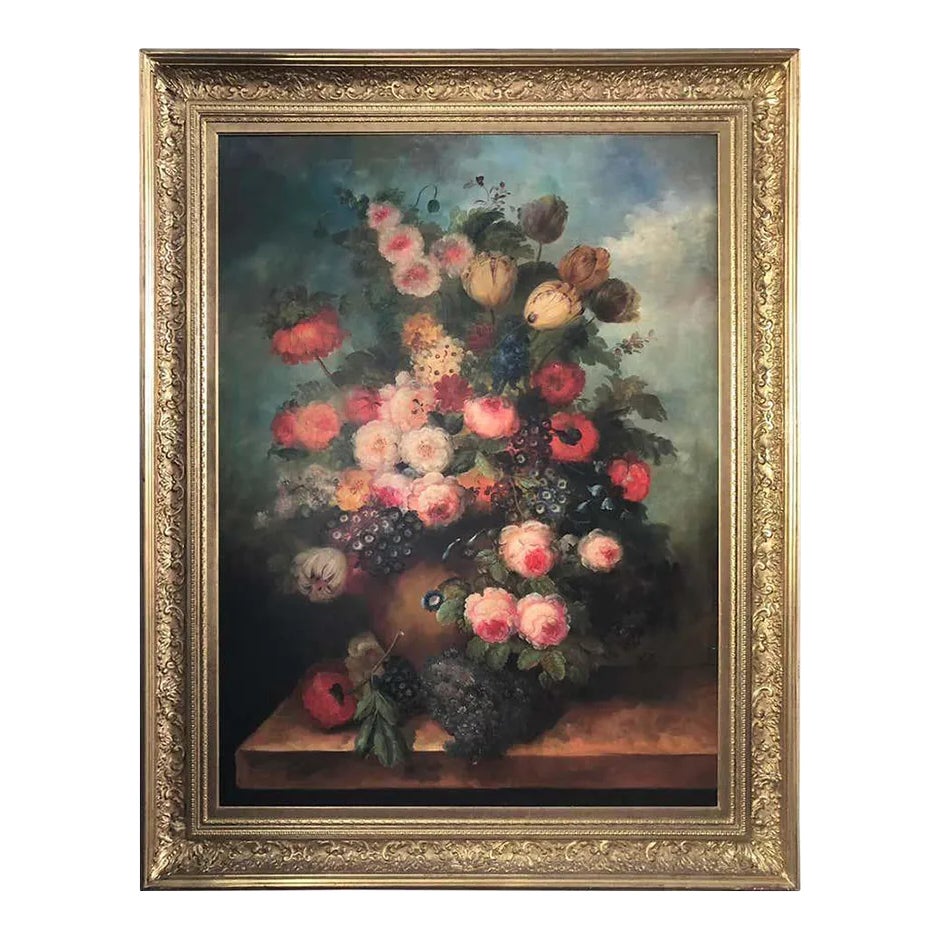 Bouquet of Carnations and Fruit, Still Life, 20th Century | Chairish