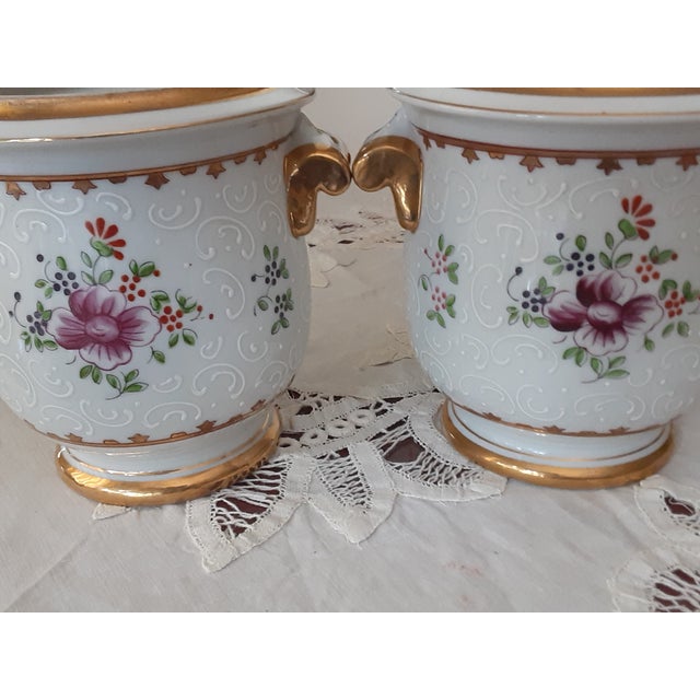 Pair 19th Century Paris Porcelain Dual Sided Cache Pots | Chairish