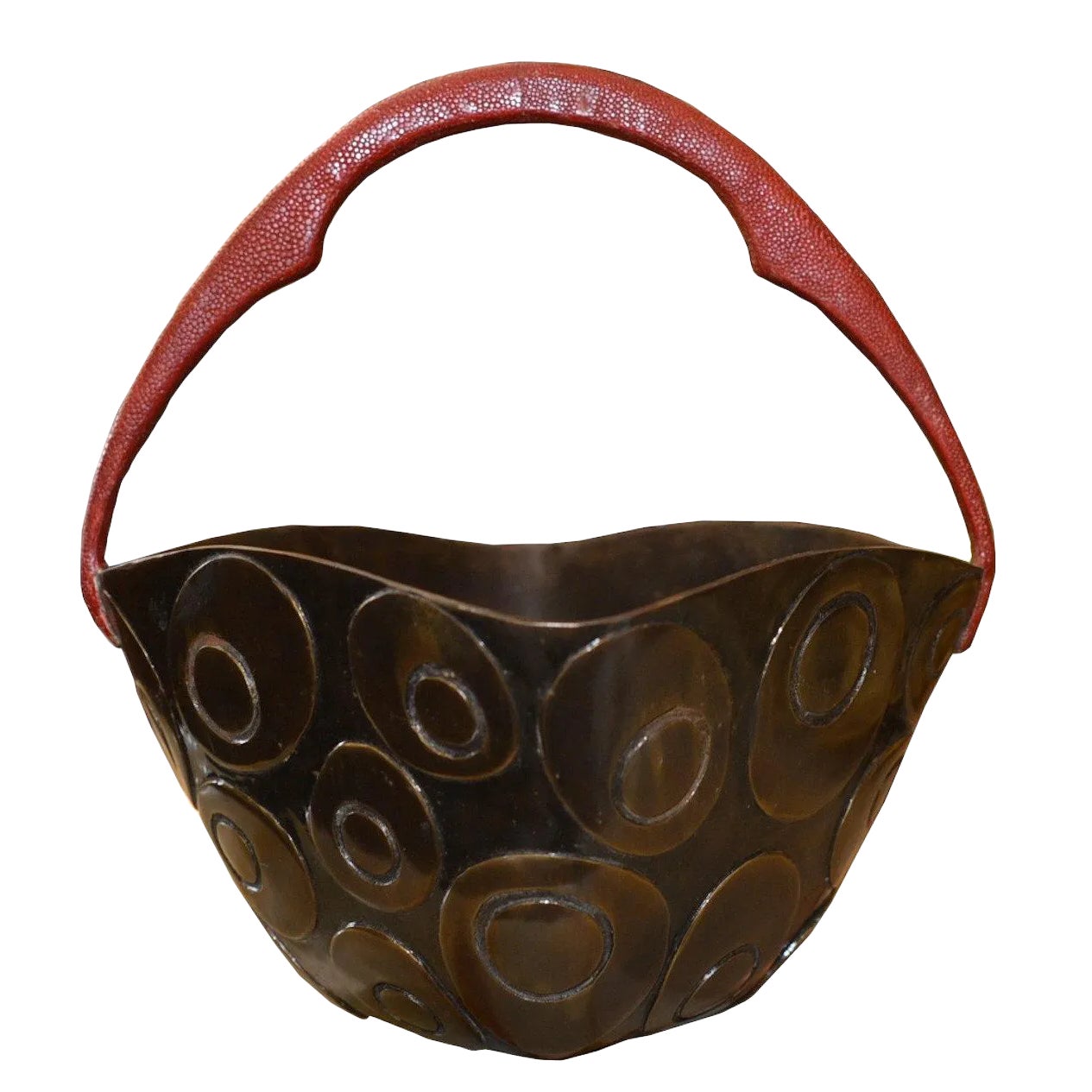 French Bronze Basket With Shagreen Handle, Paris. Signed | Chairish