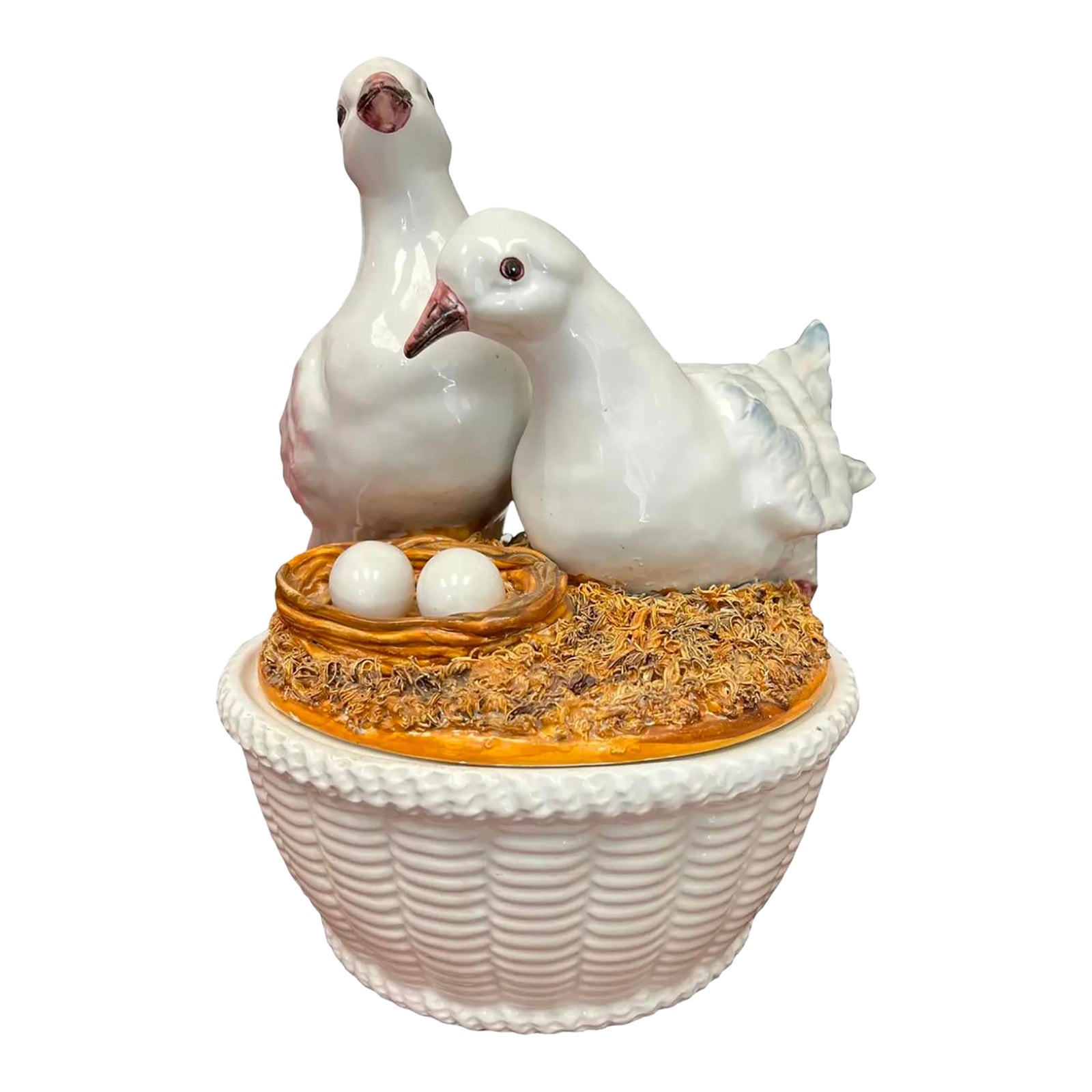 1960s Italian Meiselman Porcelain Pair of Lovebird White Doves in Nest ...