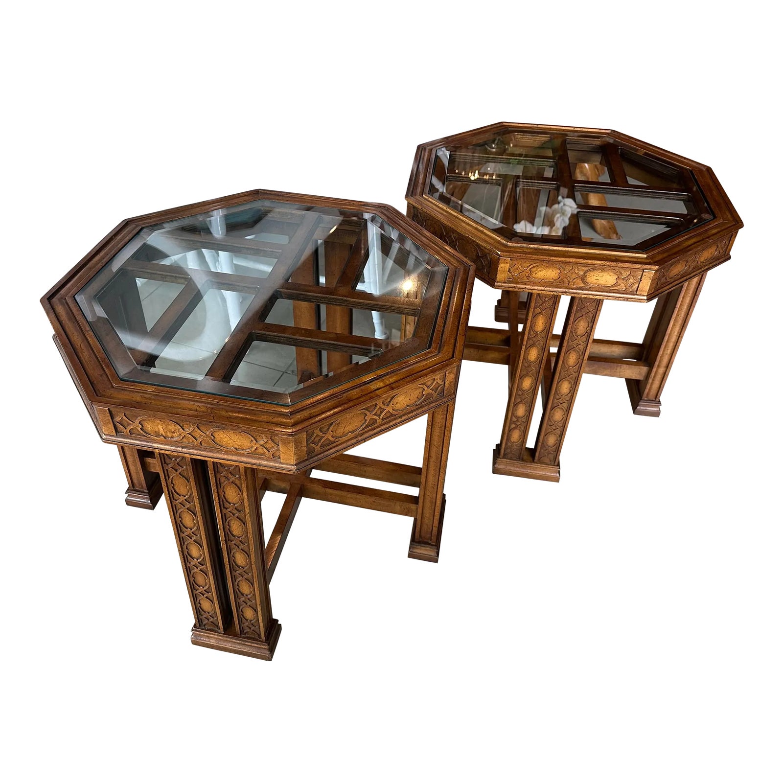 Vintage Pair End Side Tables Fret Work Fretwork Chinese Chippendale ...