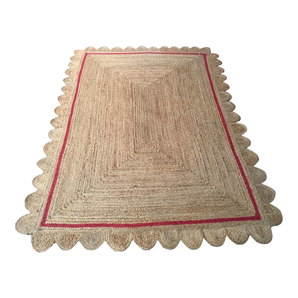 Scalloped Natural Jute Rug (Red) | Chairish
