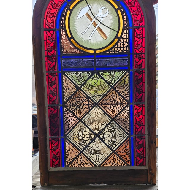 1873 Romanesque Revival Style Stained Glass Window | Chairish