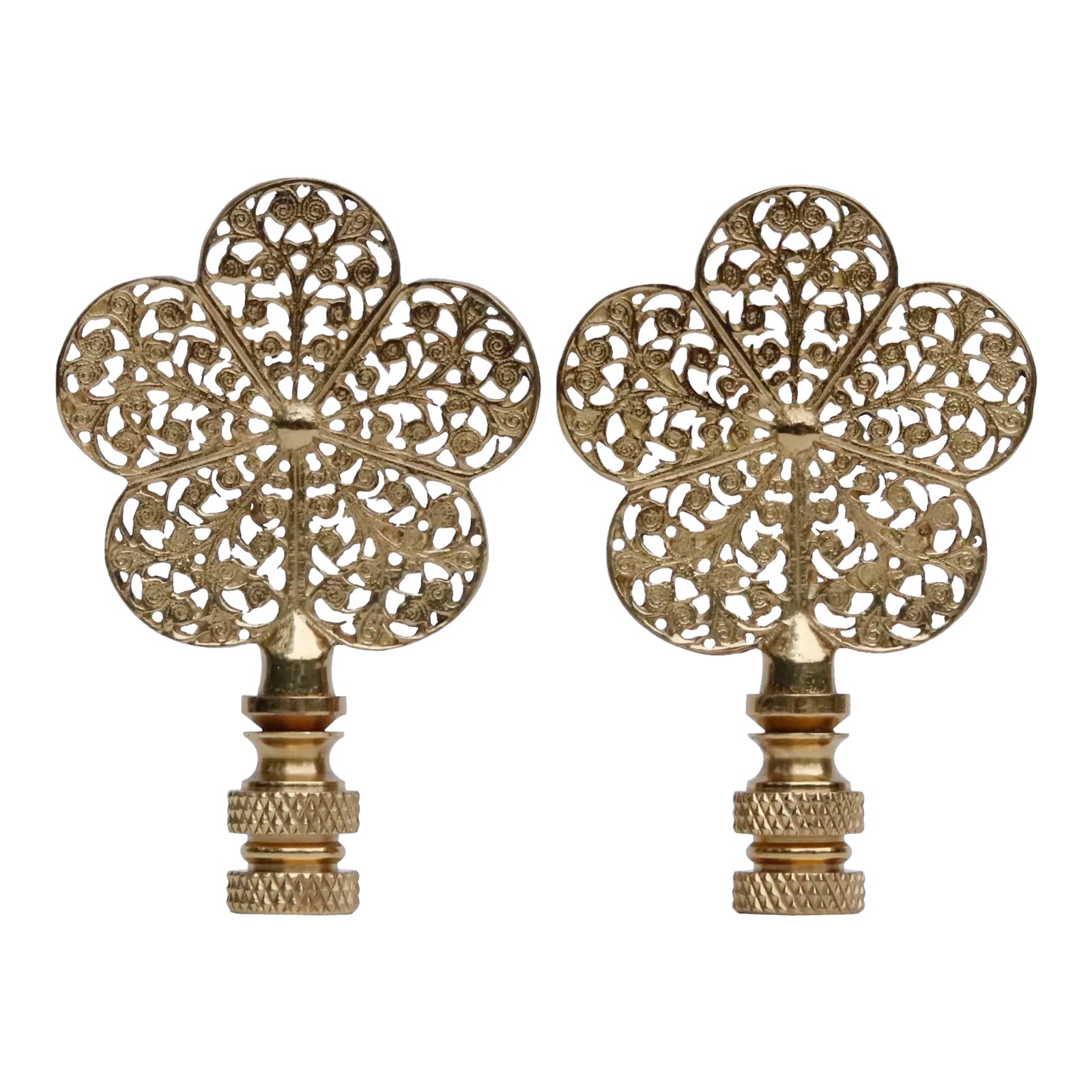 Brass Flower Filigree Lamp Finials - a Pair | Chairish