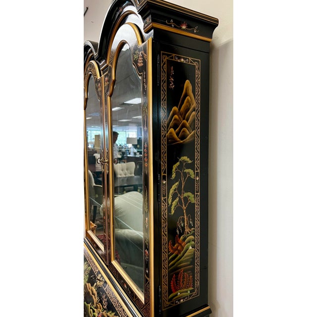 Chinese Chinoiserie Black Lacquered Mirrored Secretary Desk Display ...
