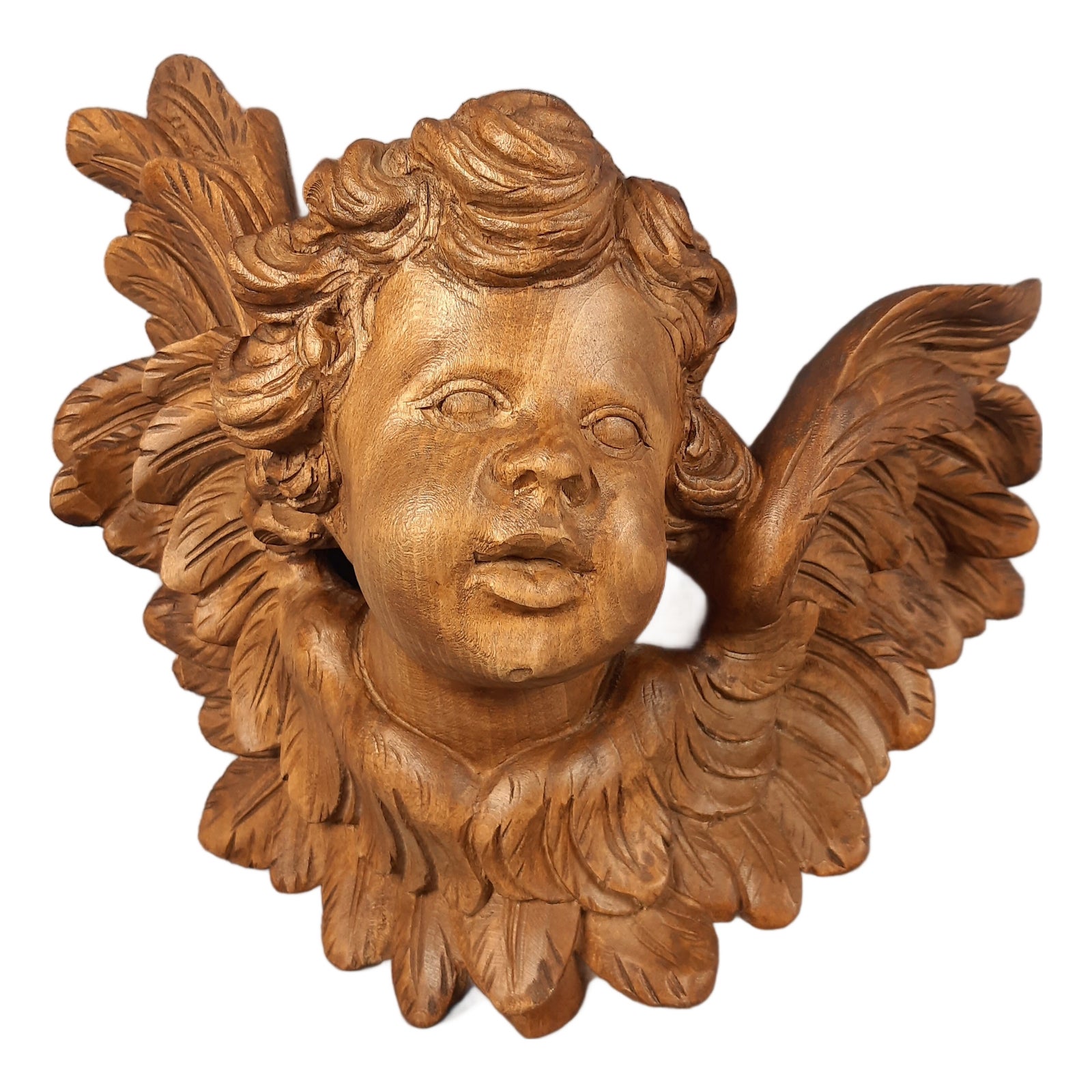 Hanging Winged Putto Head Sculpture in Carved Wood, Italy, Mid 20th ...