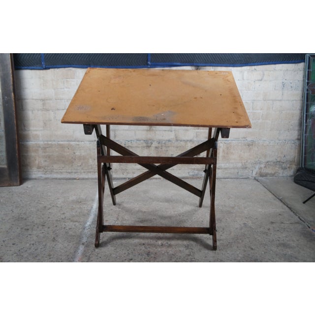 Antique Cole Industrial Adjustable Oak Drafting Drawing Table Artist Easel | Chairish