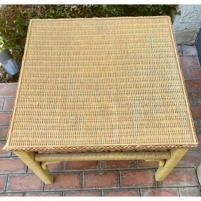 1980s Boho Chic Henry Link Wicker and Rattan Side Table | Chairish