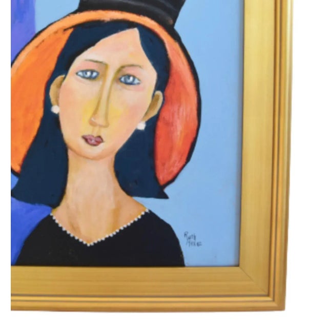 Amedeo Modigliani-Style Portrait of a Lady in Black/Orange Hat Oil ...