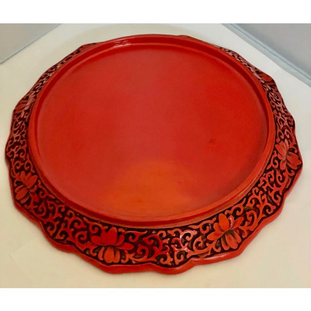 Chinese Hand Carved Cinnabar Red Plate | Chairish