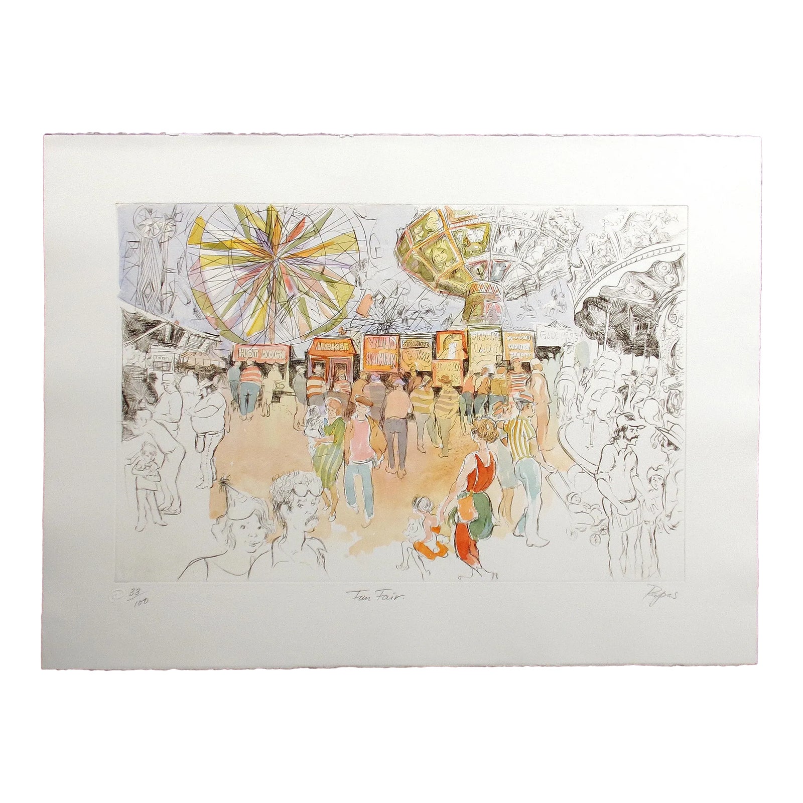William Papas "Fun Fair" Hand Colored Signed & Numbered Etching | Chairish