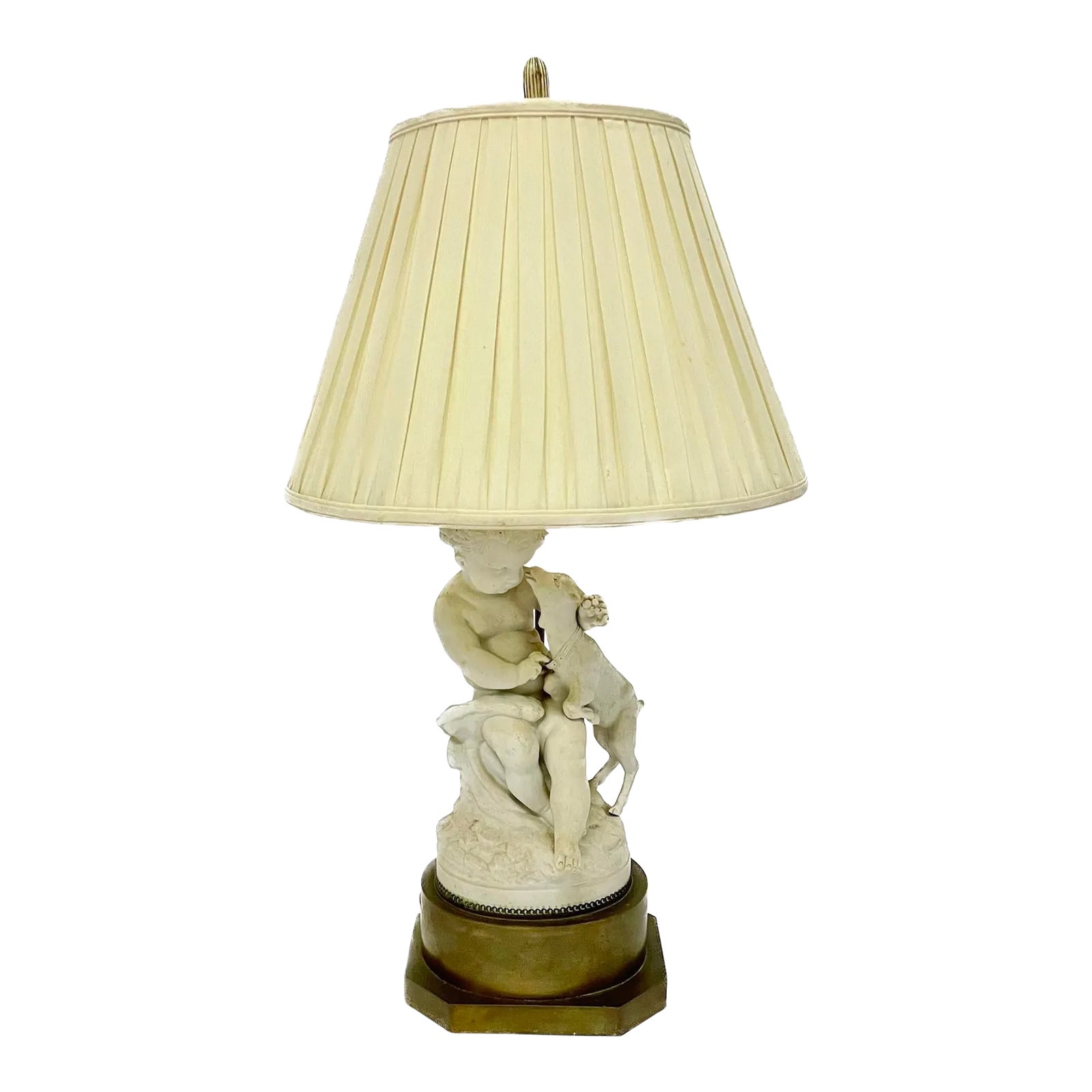 Antique Limoges Bisque Lamb & Lion Lamp | Chairish
