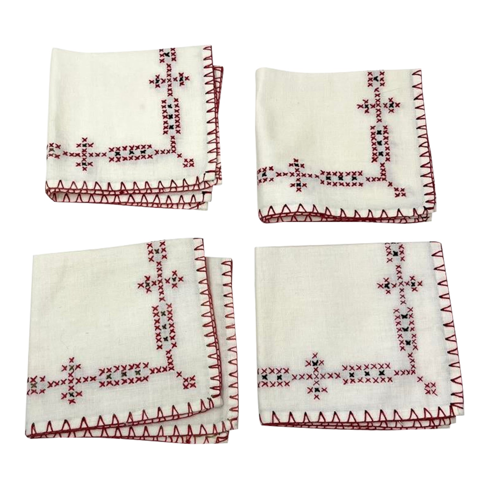 Mid 20th Century Hand Embroidered Cocktail Napkins- Set of 4 | Chairish